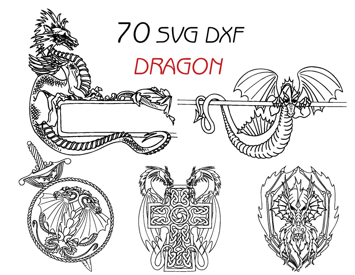 70 SVG DXF Dragon Bundle for Laser Engrave Tattoo Sublimation - Etsy