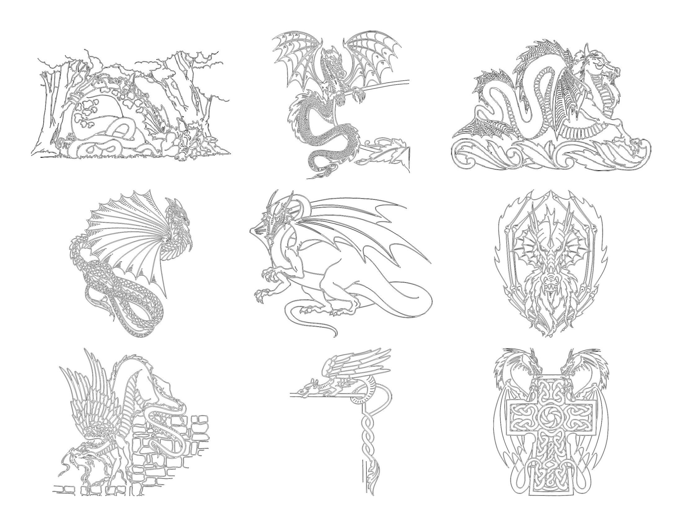 70 SVG DXF Dragon Bundle for Laser Engrave Tattoo Sublimation Tattoo ...