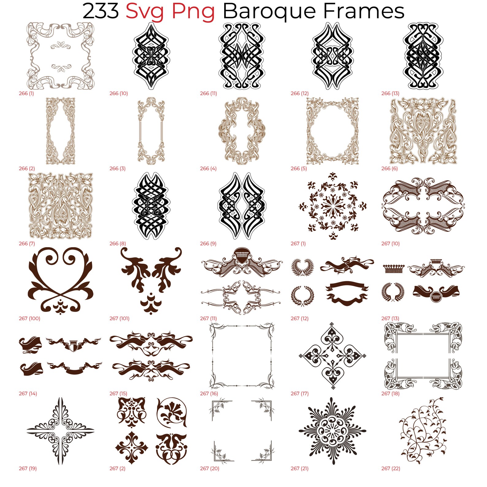 233 Svg Png Baroque Victorian Style Art Frames Bundle Wall Decor Frames ...