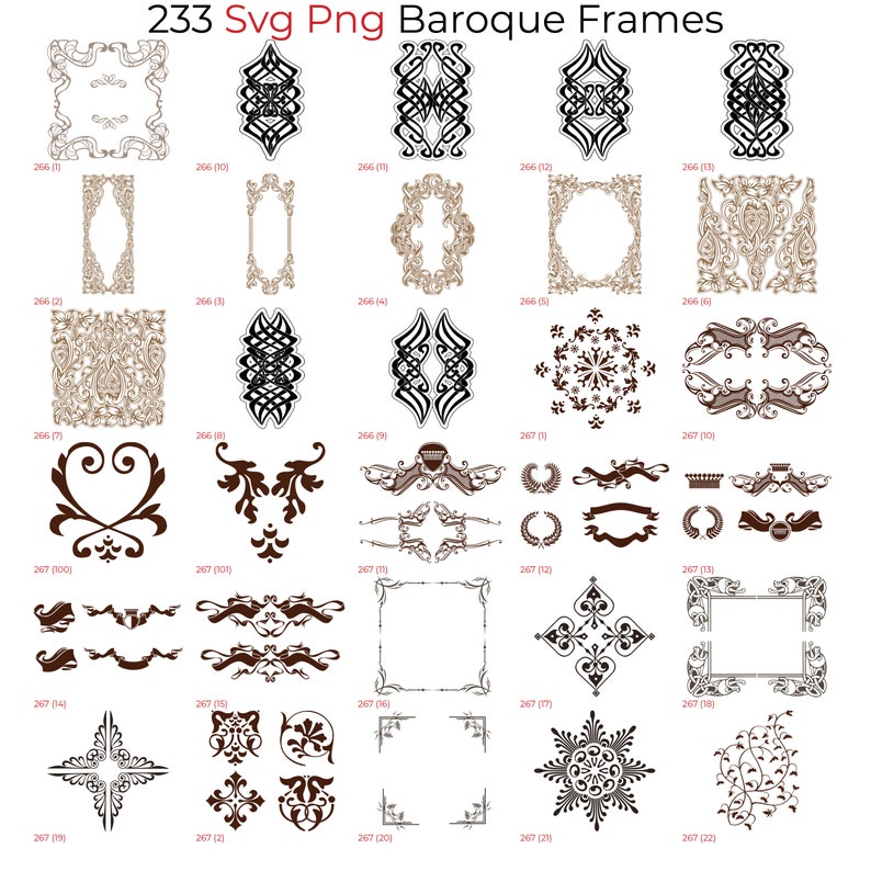 233 Svg Png Baroque Victorian Style Art Frames Bundle Wall Decor Frames ...