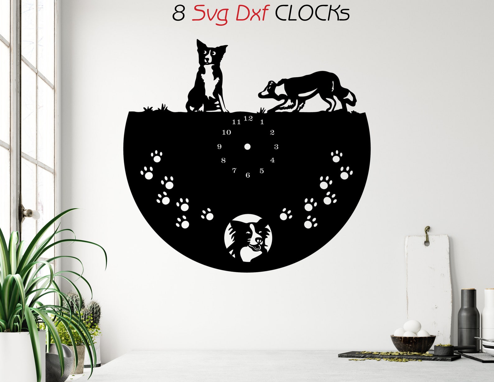 8 SVG DXF Animal Wall Clocks Bundle for Laser Cutting Machine Wood Wall ...