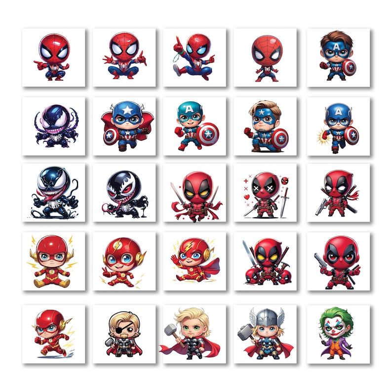 Chibi Super Hero Boy Clipart Bundle: 50 PNG Comic Hero Art (digital ...