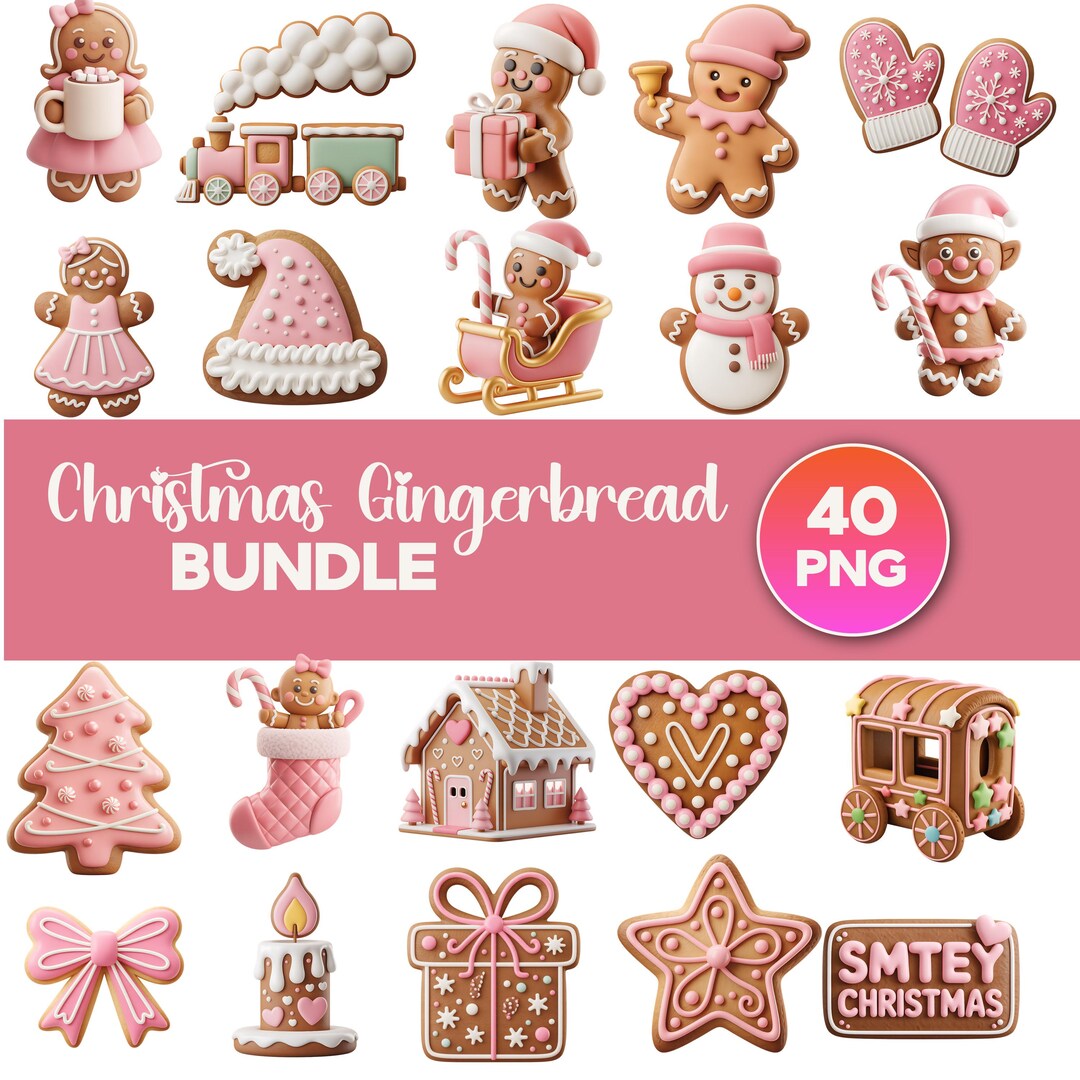 Christmas Gingerbread Clipart Bundle 40 PNG Graphics (digital Download ...
