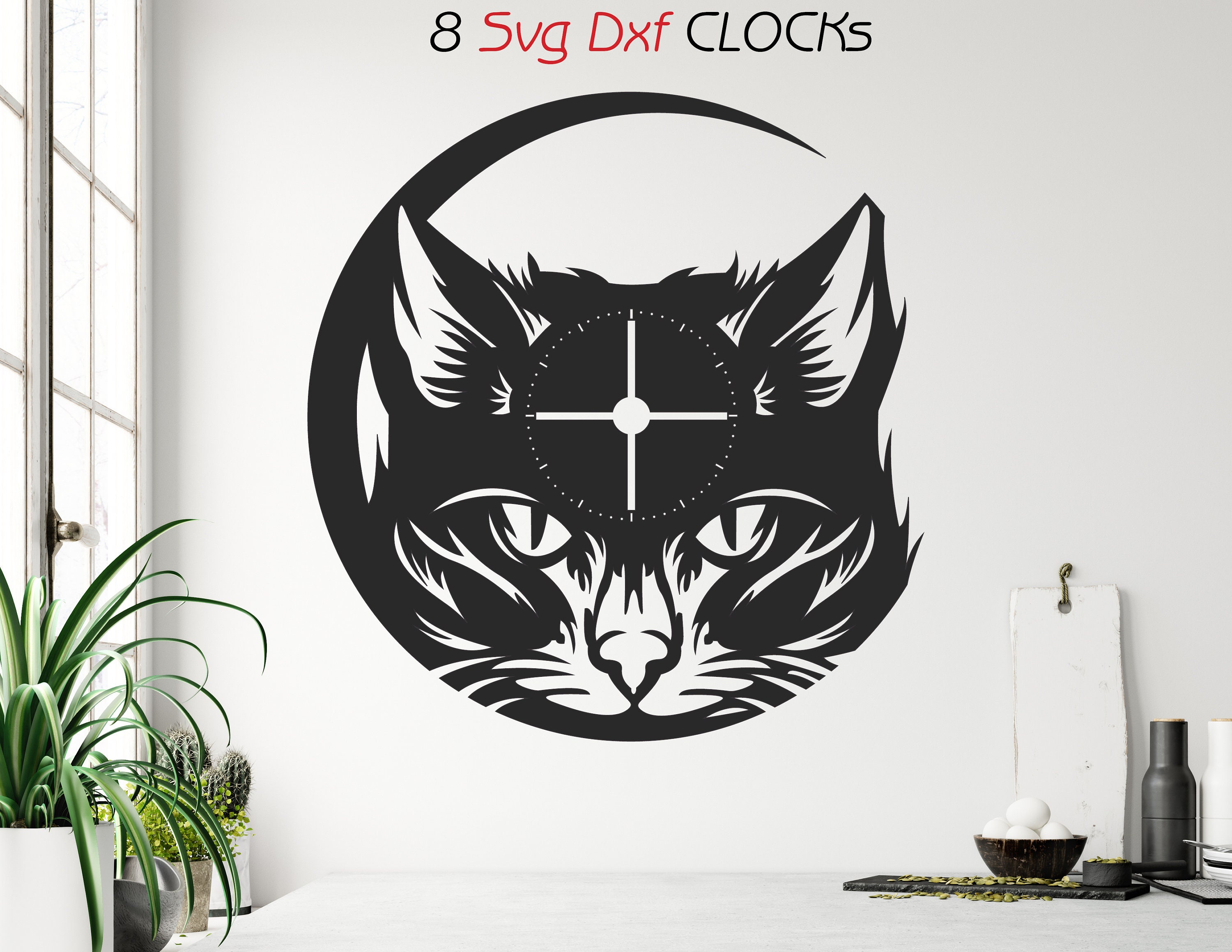 8 SVG DXF Animal Wall Clocks Bundle for Laser Cutting Machine Wood Wall ...