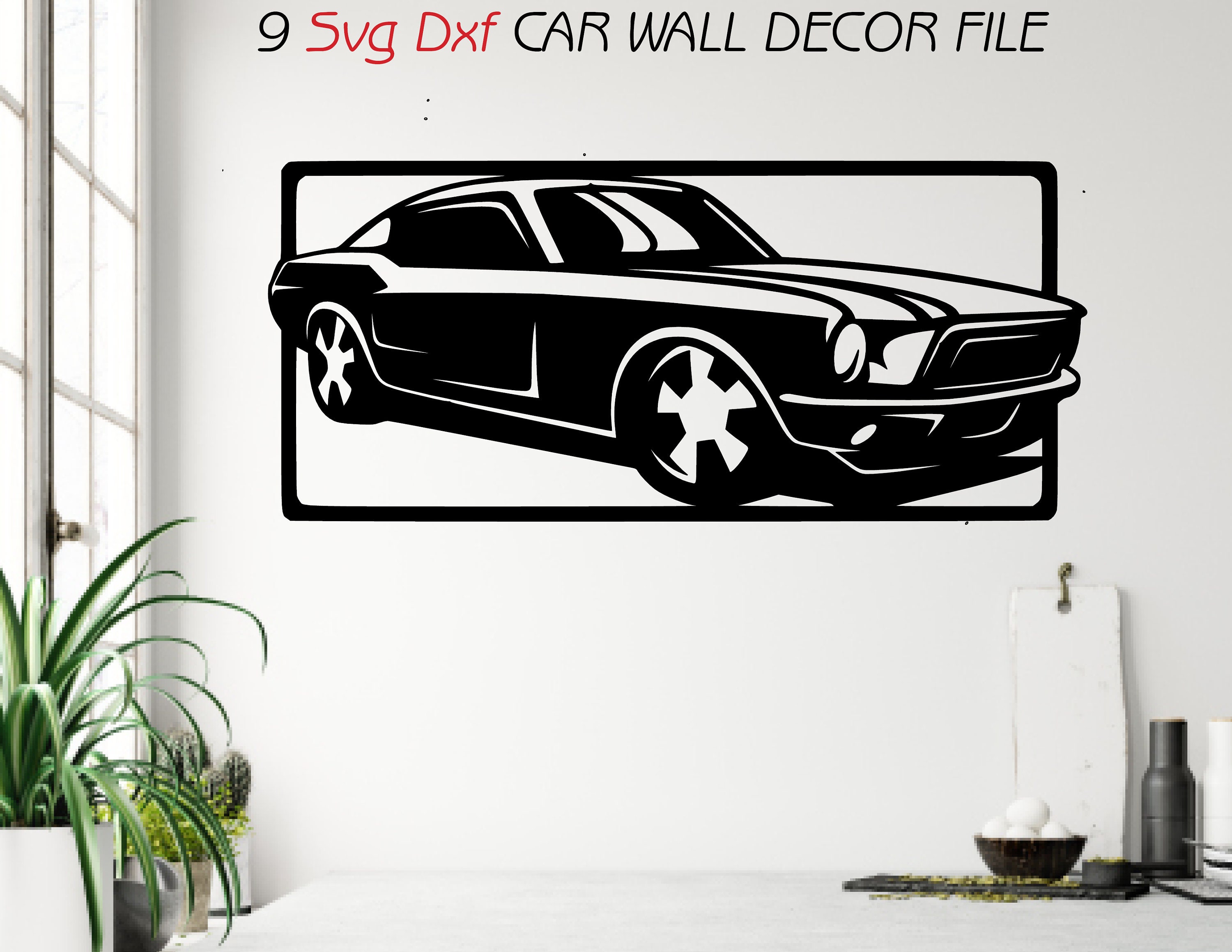 9 Svg Dxf Car Wall Decor Metal Wood Laser CNC Router Machine Vector ...