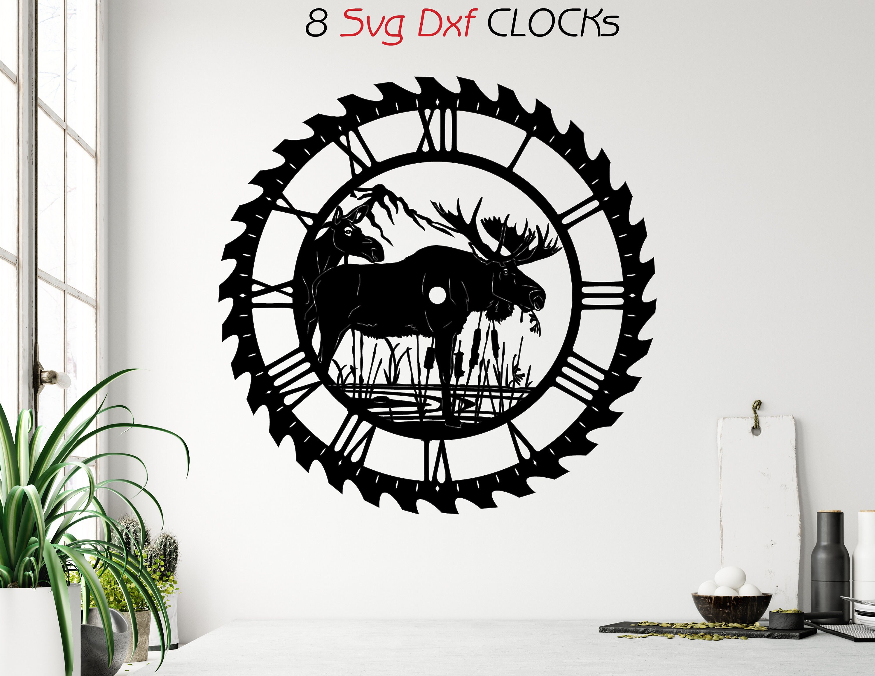 8 SVG DXF Animal Wall Clocks Bundle for Laser Cutting Machine Wood Wall ...