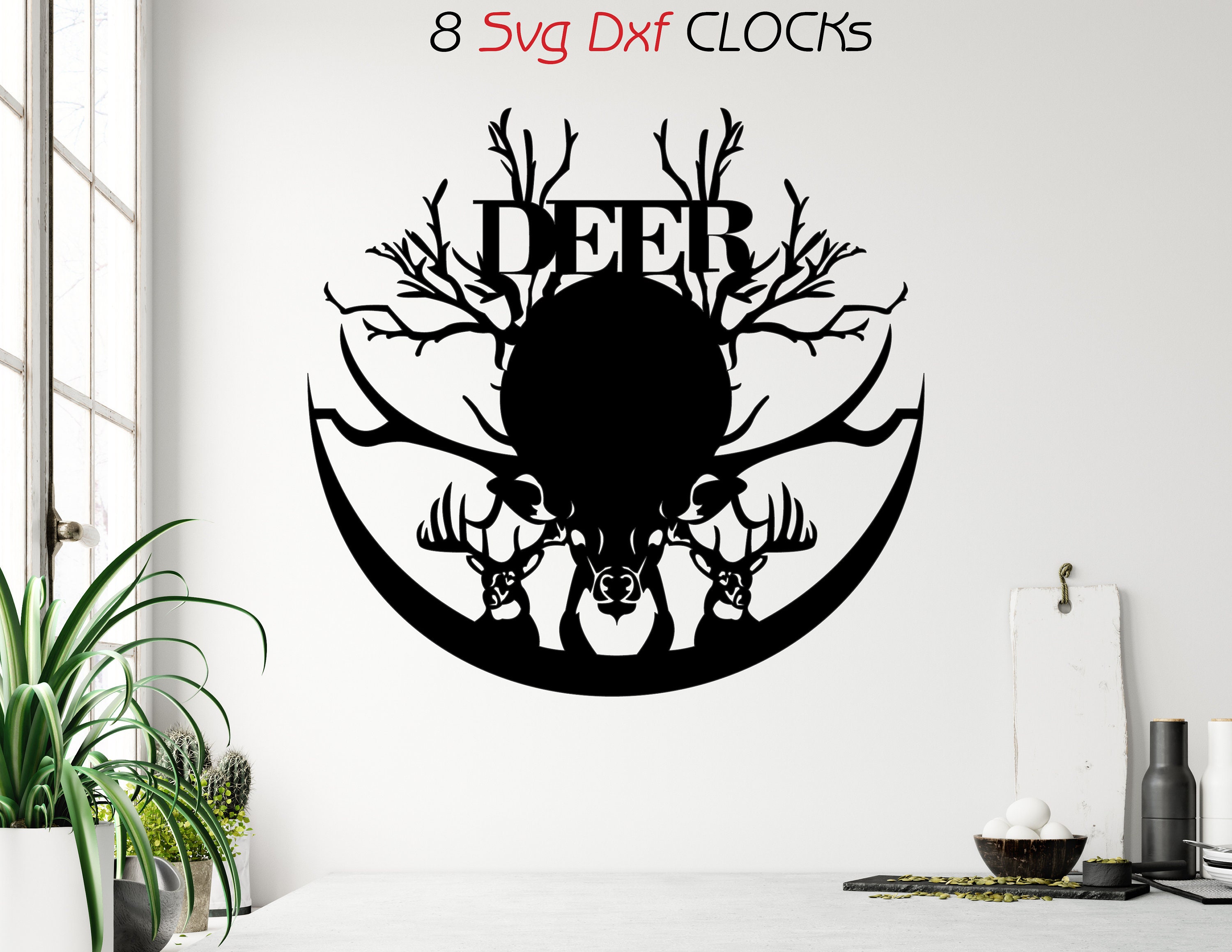 8 SVG DXF Animal Wall Clocks Bundle for Laser Cutting Machine Wood Wall ...