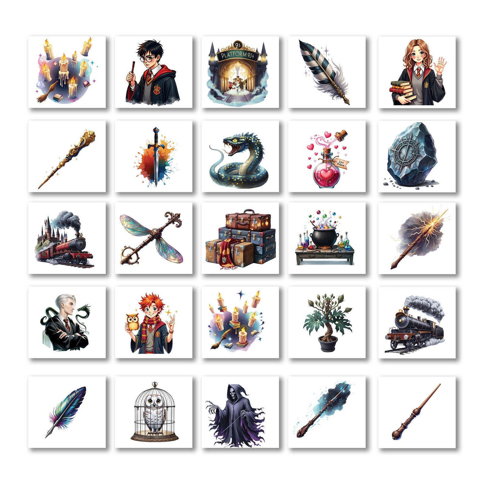 Wizard School Clipart Bundle: Magic Wands, Potions, Owls (100 PNG ...