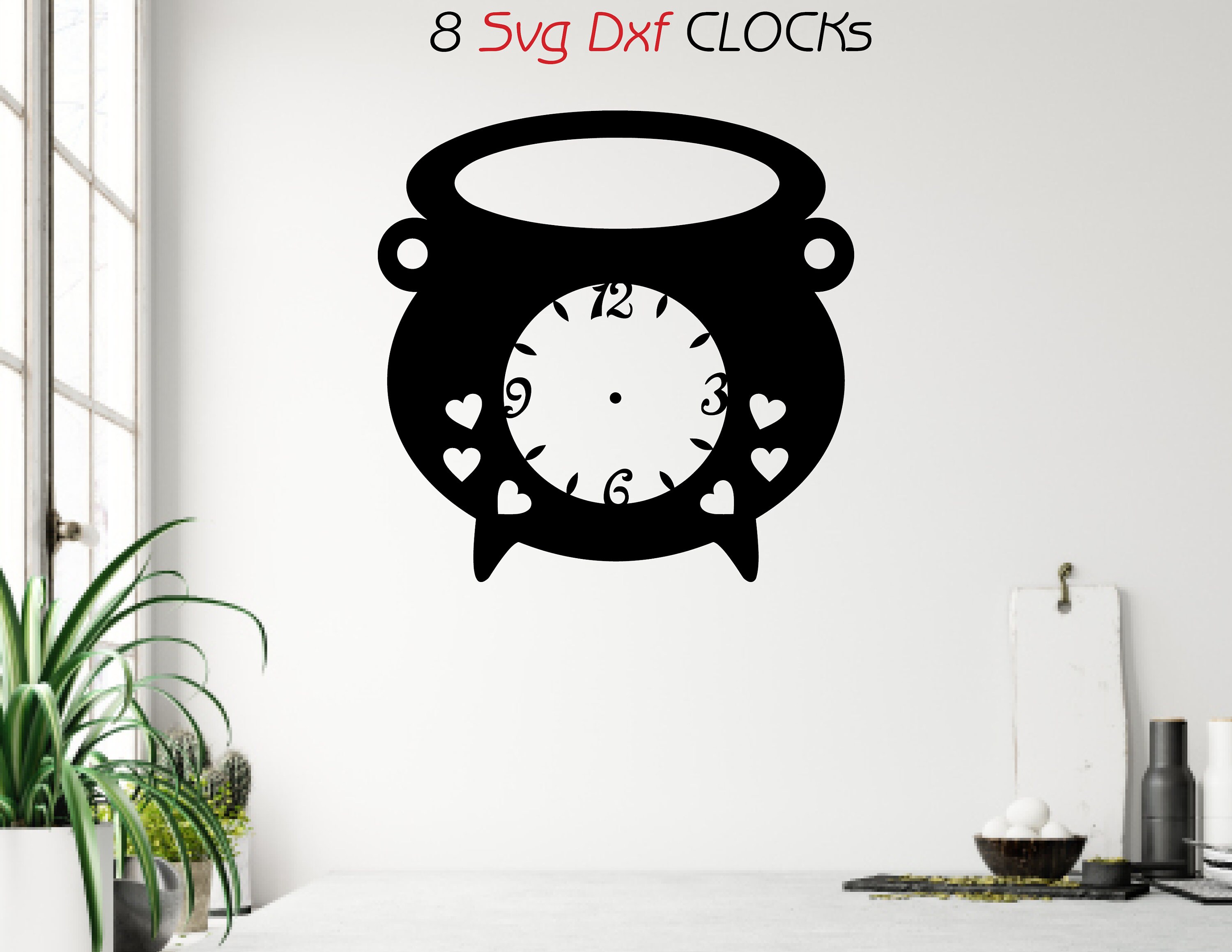 8 SVG DXF Wall Clocks File Bundle for Laser Cutting Machine Wood Wall ...