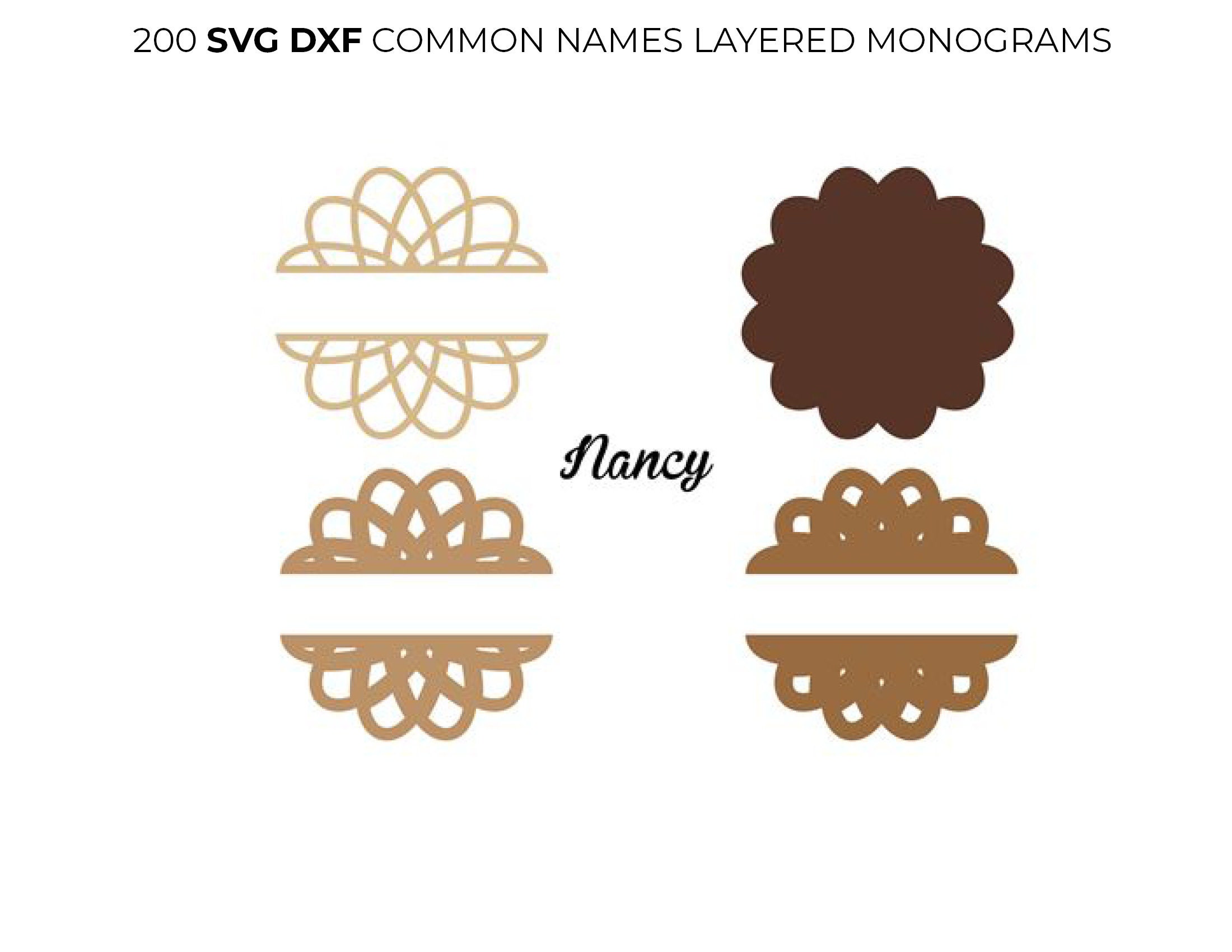 200 SVG DXF Common Names 5 Layered Monogram 3d Laser Cut Paper Wood ...