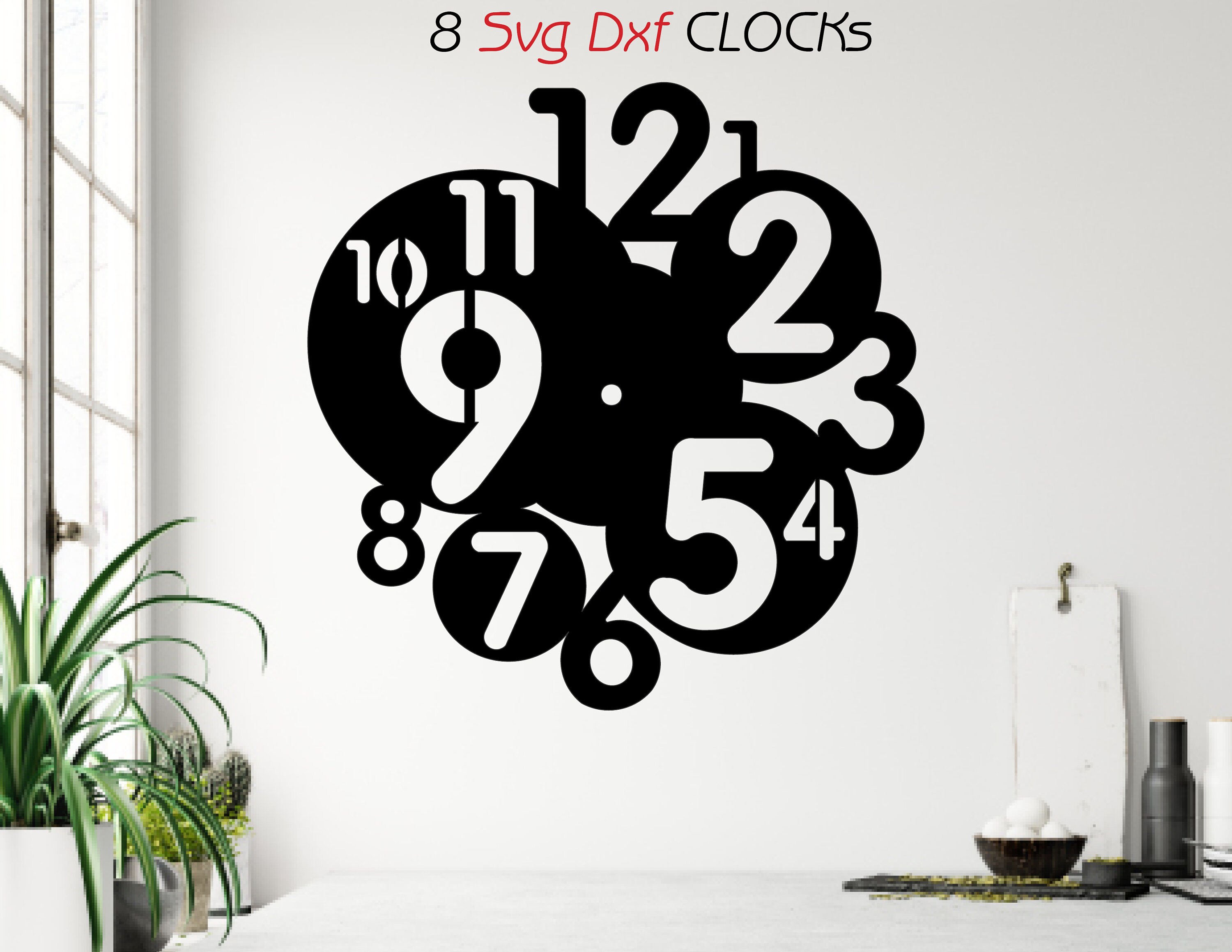 8 SVG DXF Wall Clocks Bundle for Laser Cutting Machine Wood Wall Clocks ...