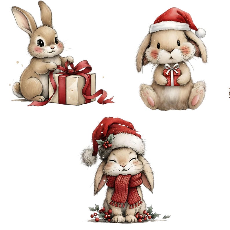Bunny Christmas Clipart Bundle | 30 PNG Illustrations (digital Download ...