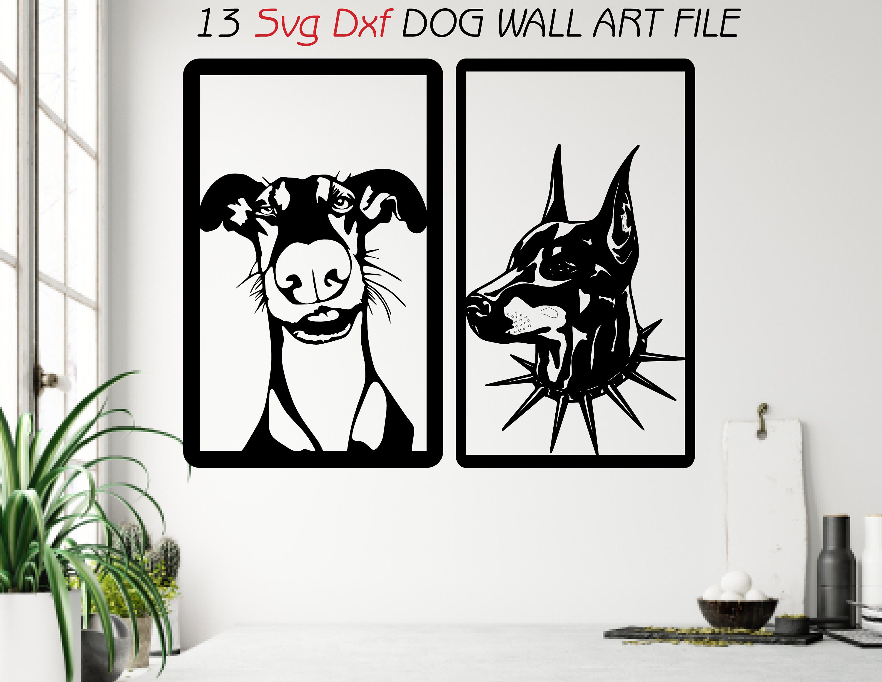 13 Svg Dxf Dog Wall Art Decor Metal Wood Laser CNC Router Machine ...