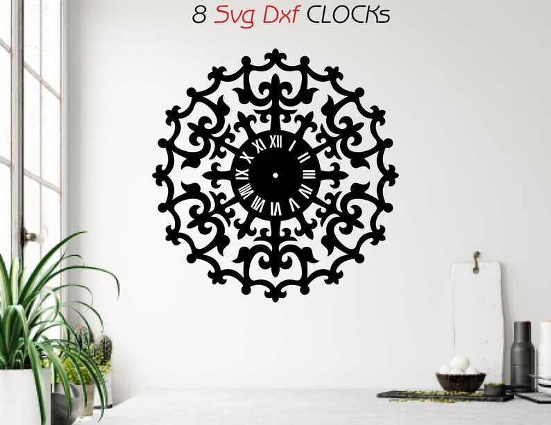 8 SVG DXF Wall Clocks File Bundle for Laser Cutting Machine Wood Wall ...