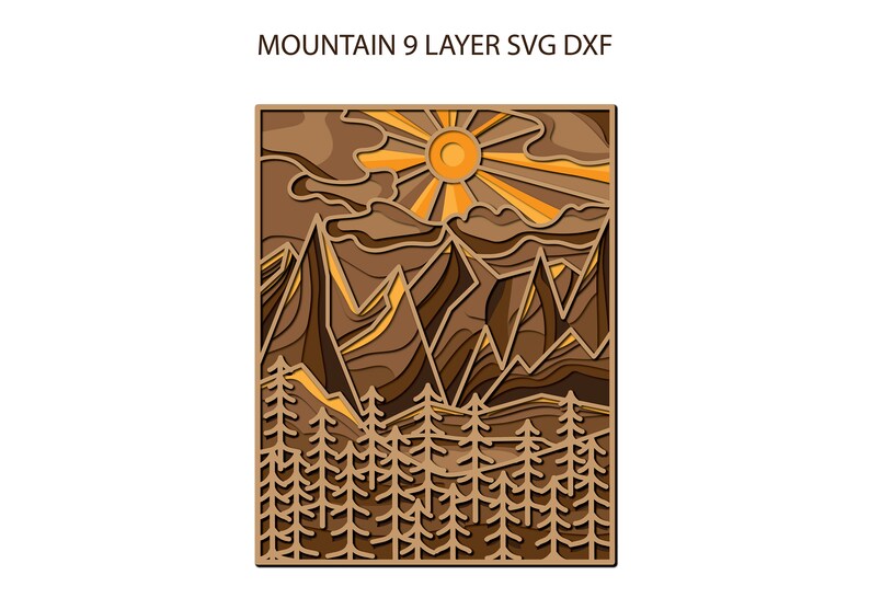 Mountain Tree Sun 9 Layer Multilyer 3d Laser Cut Paper Wood Metal ...