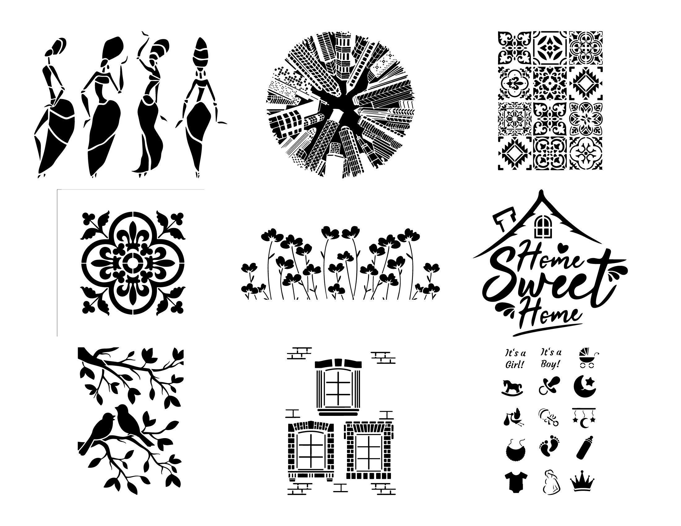 65 SVG Stencil Bundle for Cutting Template Layering Designs Walls ...