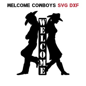 Bienvenido vaquero y vaquera Svg Dxf puerta signo pared decoración ...