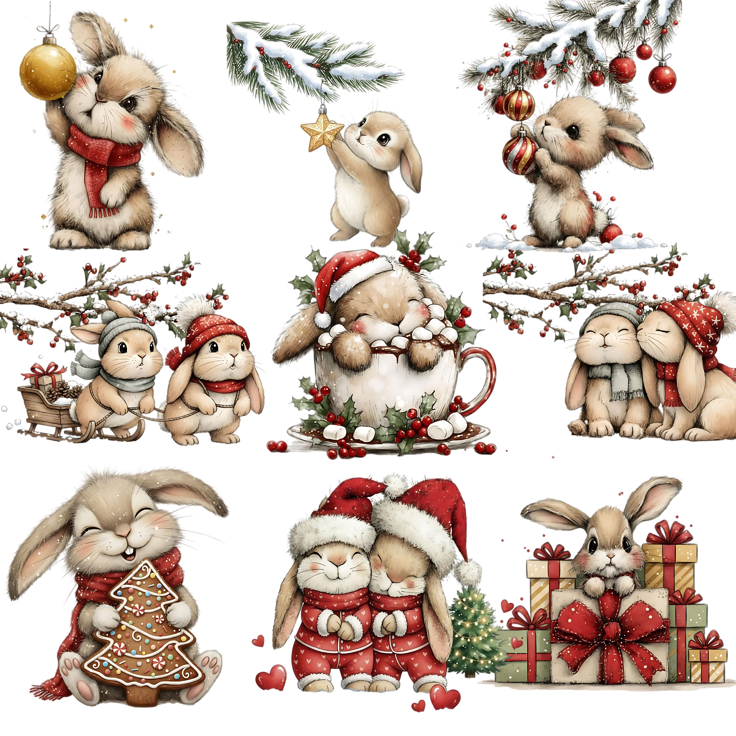 Bunny Christmas Clipart Bundle | 30 PNG Illustrations (digital Download ...