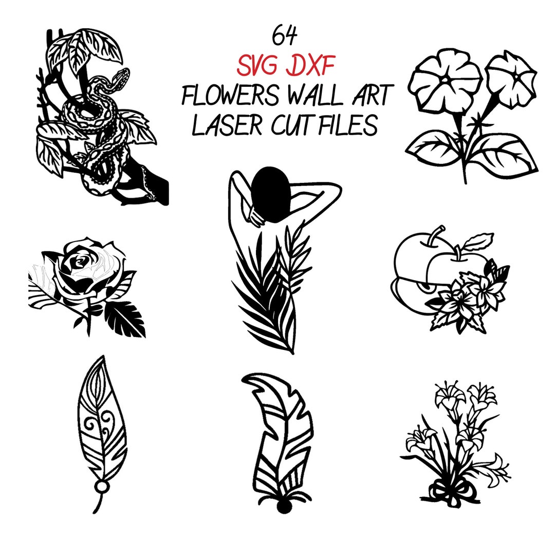 64 SVG Flowers DXF Wall Decor Bundle for Metal Wood Laser CNC - Etsy