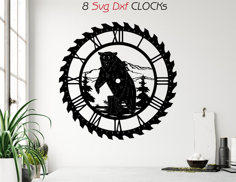 8 SVG DXF Animal Wall Clocks Bundle for Laser Cutting Machine Wood Wall ...