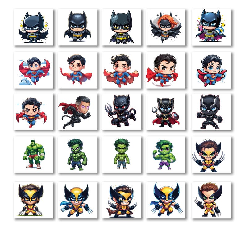 Chibi Super Hero Boy Clipart Bundle: 50 PNG Comic Hero Art (digital ...