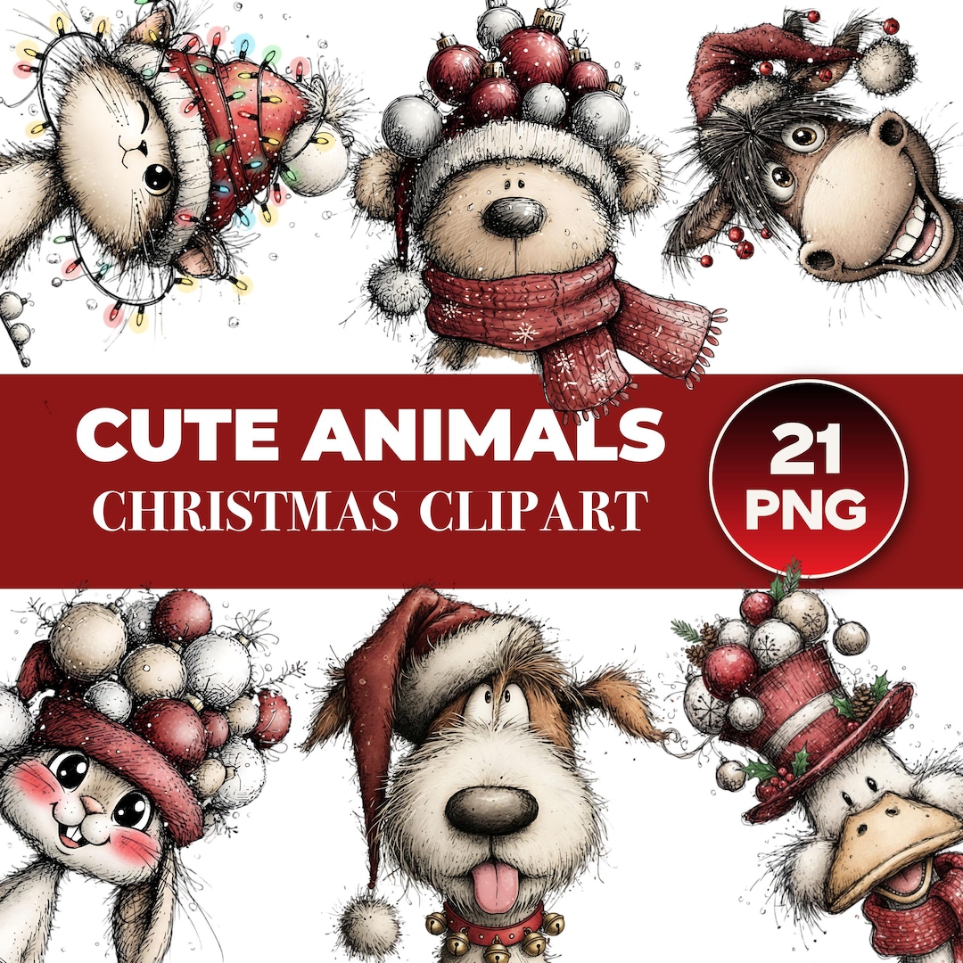 Animals Christmas Clipart Bundle | 21 Funny Holiday Animal Pngs ...
