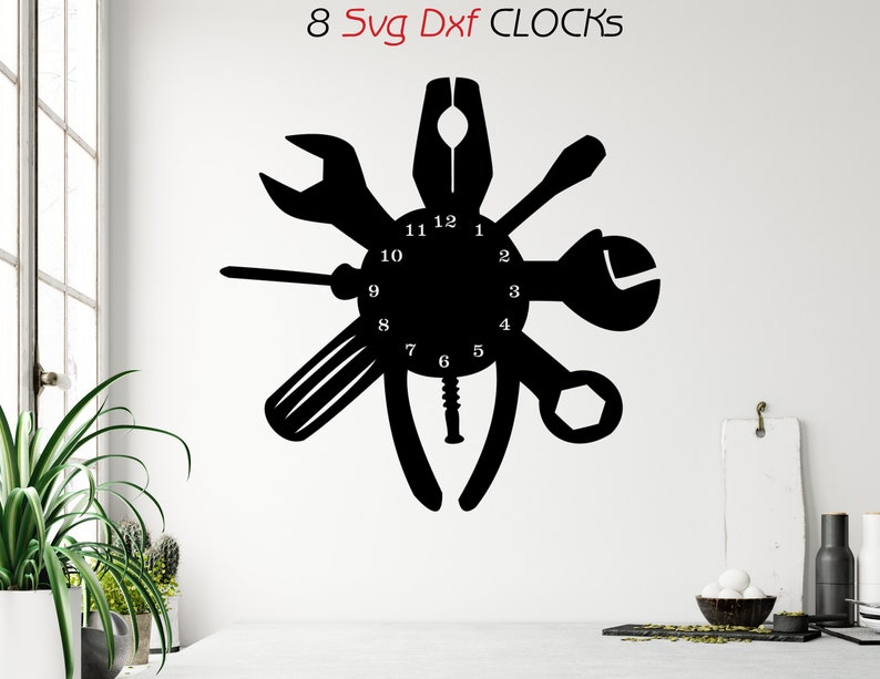 8 SVG DXF Wall Clocks Bundle for Laser Cutting Machine Wood Wall Clocks ...