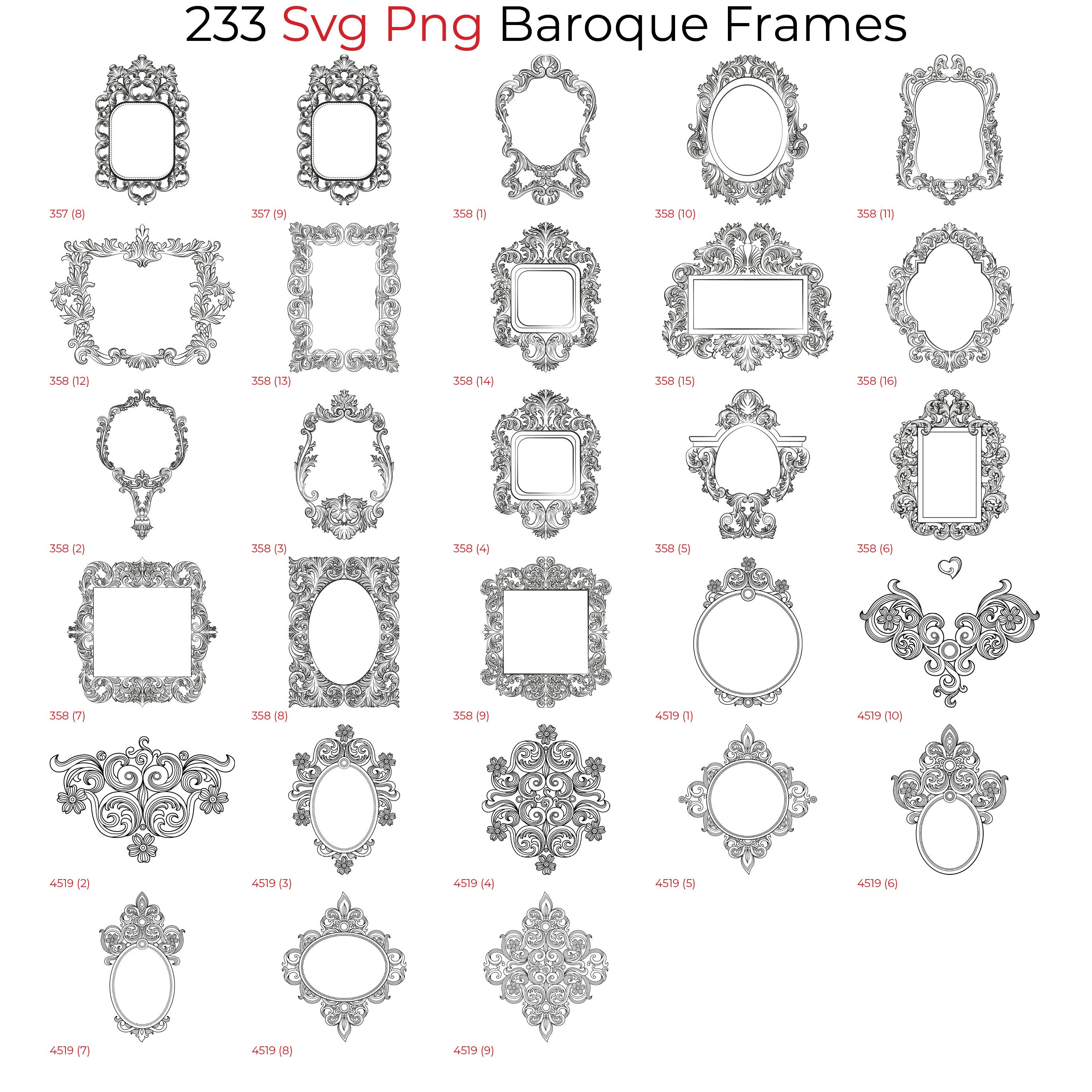 233 Svg Png Baroque Victorian Style Art Frames Bundle Wall Decor Frames ...