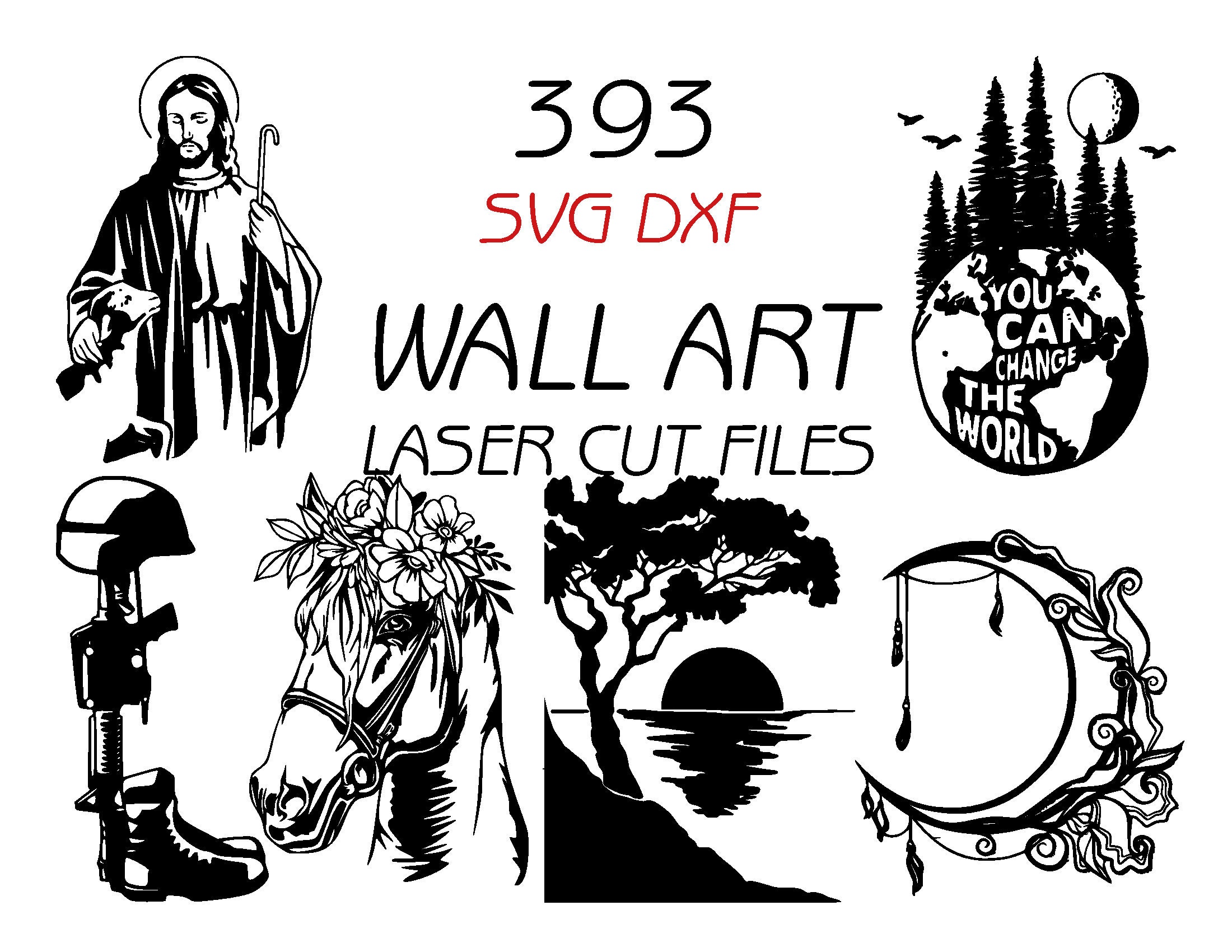393 SVG DXF Wall Decor Bundle for Metal Wood Laser CNC Router Machine ...