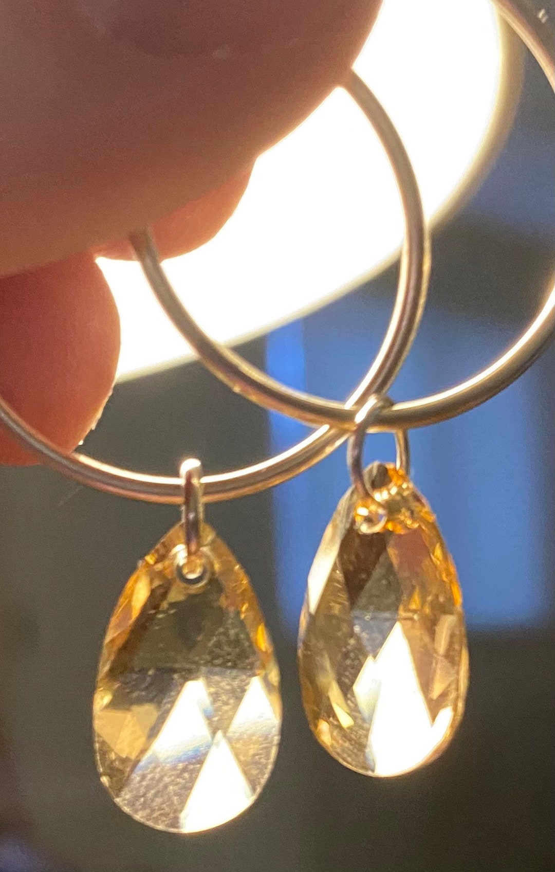 Teardrop Yellow Swarovski Hoop Earrings - Etsy