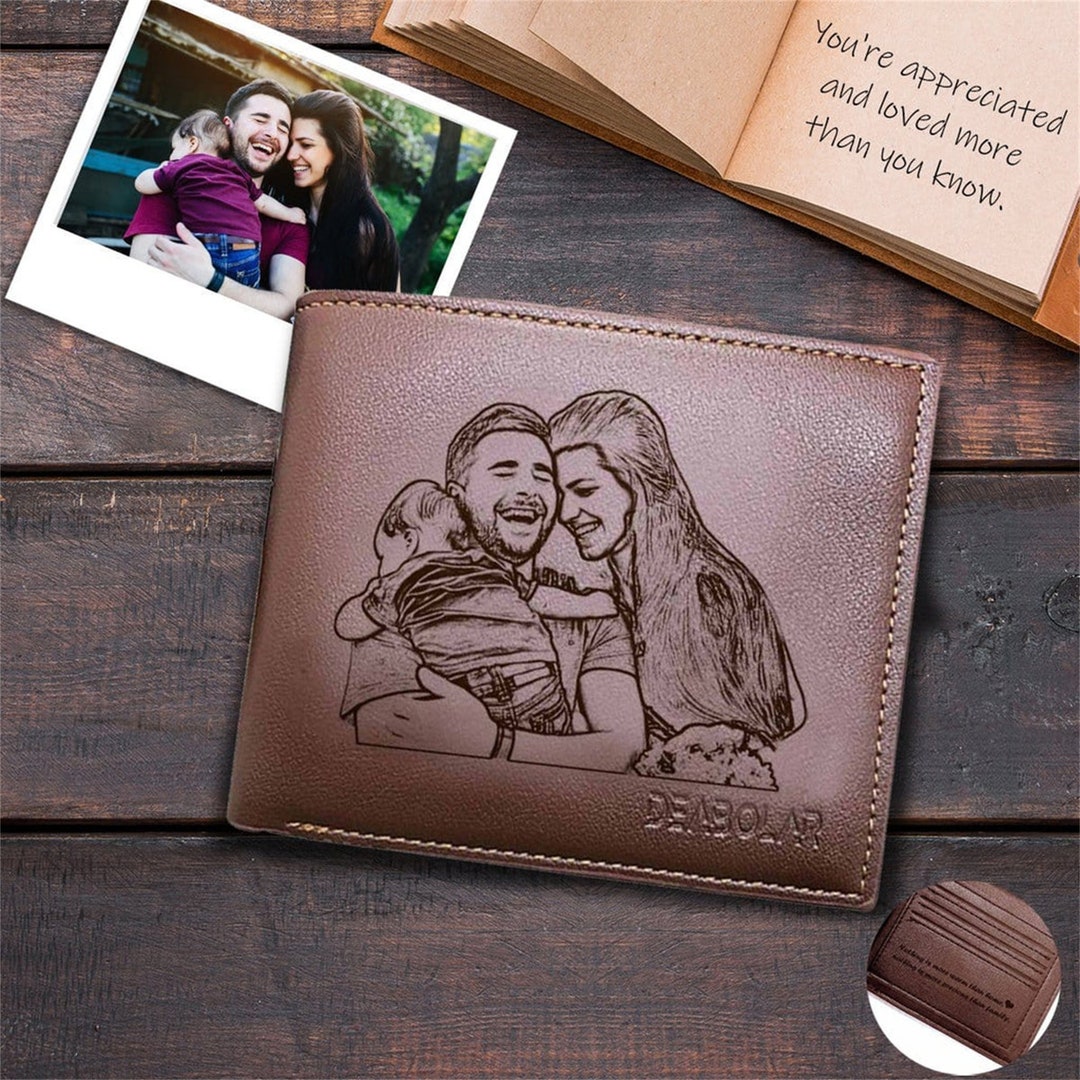 Custom Family Photo Wallet, PU Leather Wallet, Engraved Bifold Wallets ...
