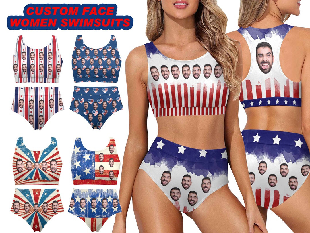 Custom Face Photo Swimsuit Usa Flag Women Pattern Personalized Photo