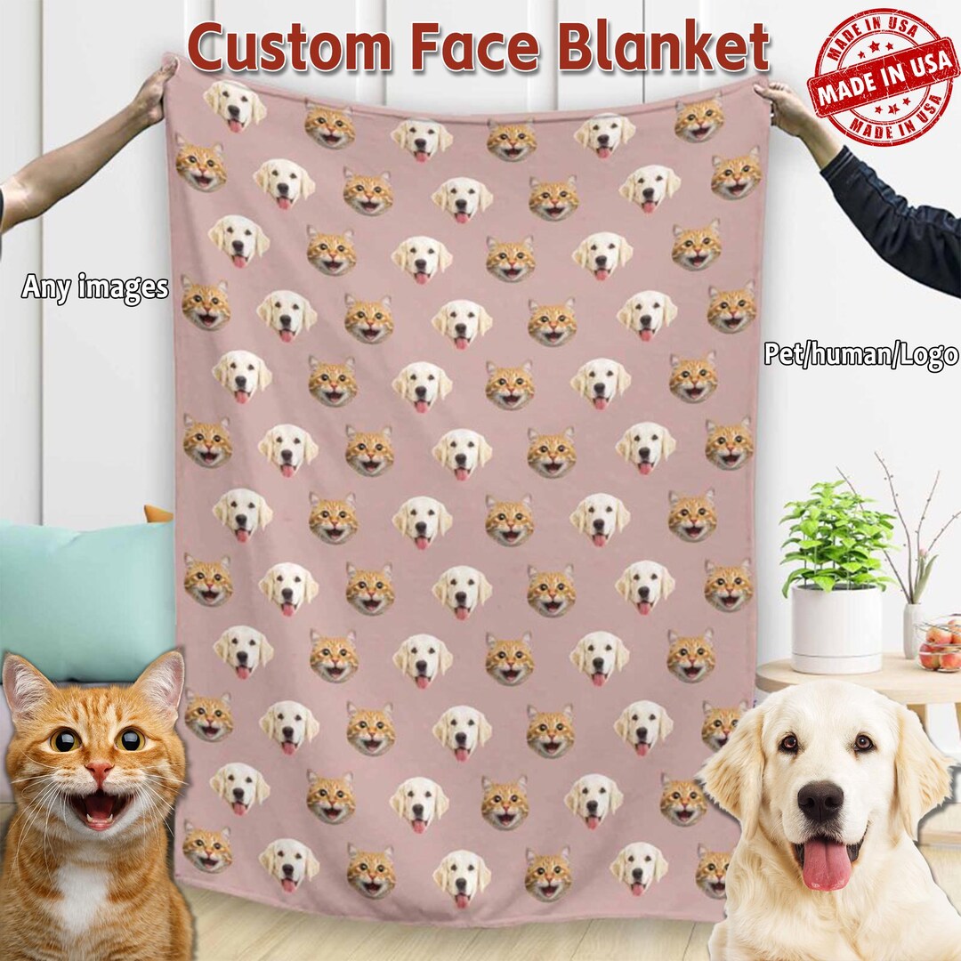 Custom Face Blanket,personalized Dog Cat Face Throws,blanket Gift for ...