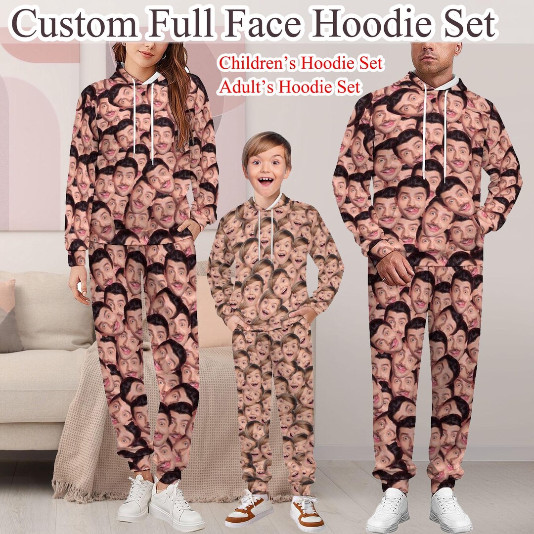 Custom Full Face Hoodie Set,personalized Face Sweater Set, Customize ...
