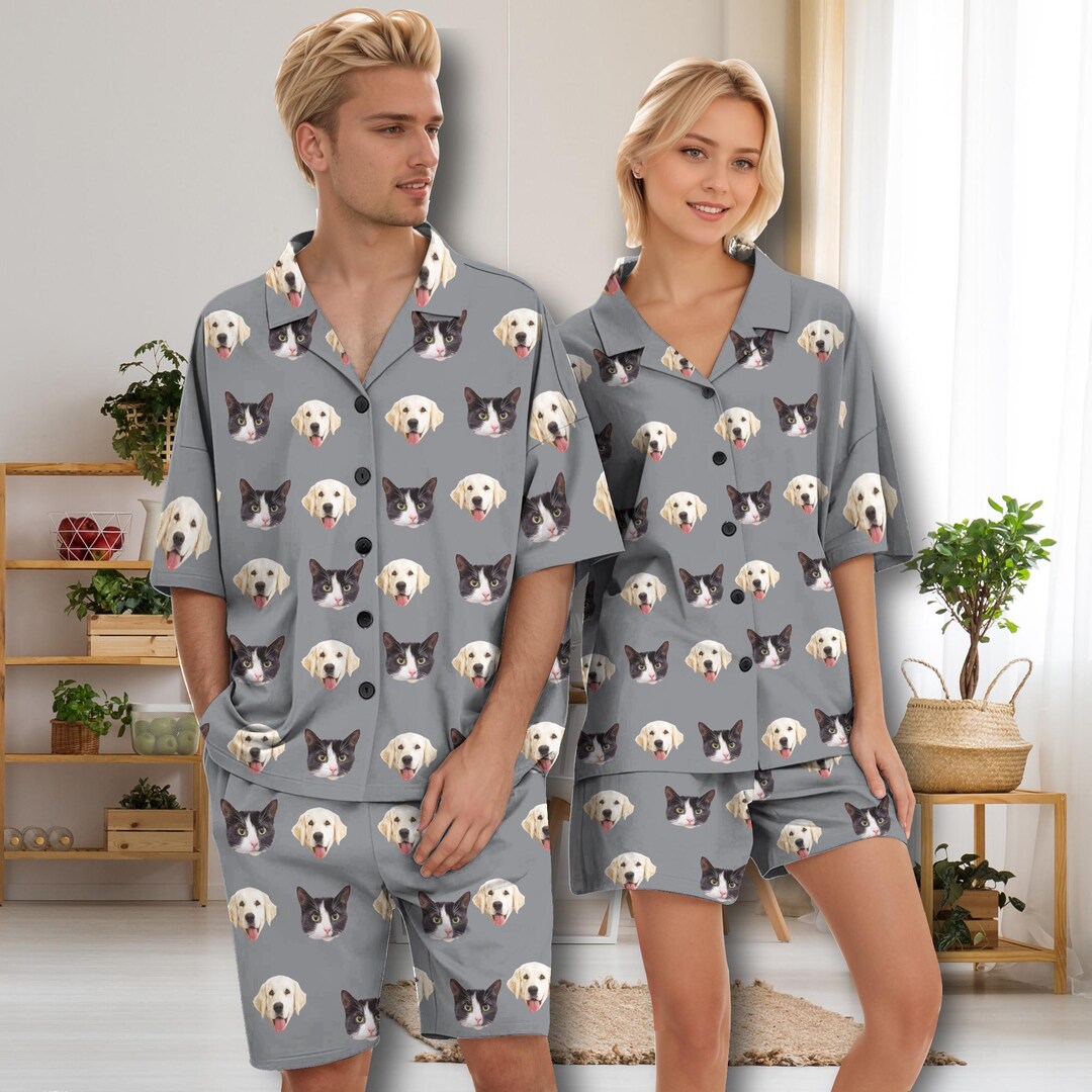 Custom Short Sleeve Pajama,personalized Women Pajama Set,men's Pj Set ...