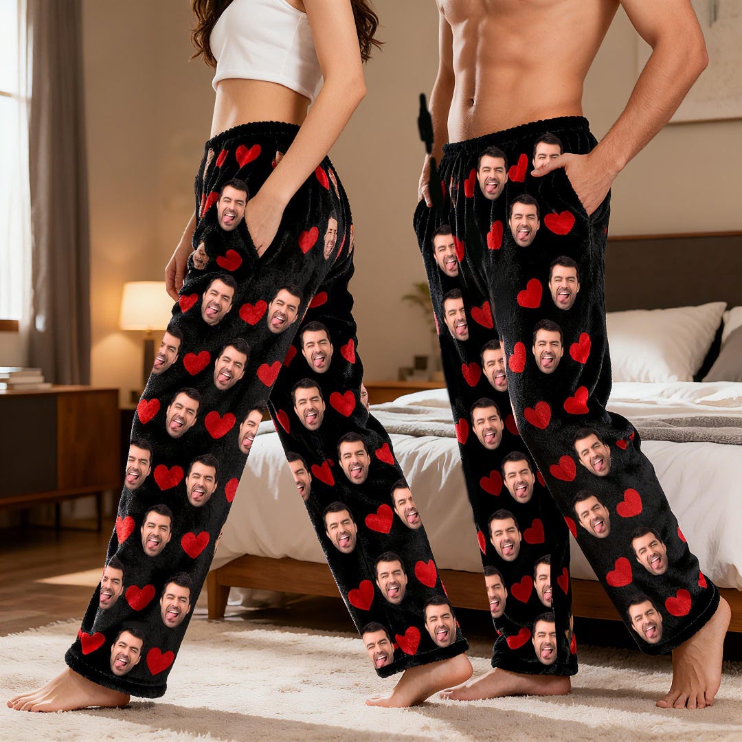 Custom Face Flannel Pajama Pants, Personalized Photo Gift,valentine's ...