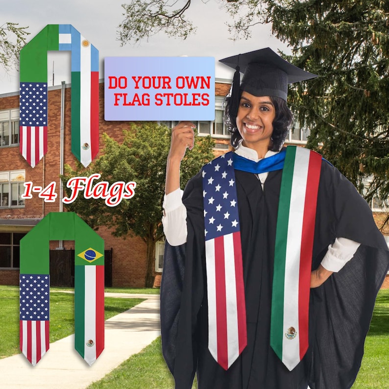 Custom Country Flag Graduation Stole, Personalized Class of 2025 Sash ...