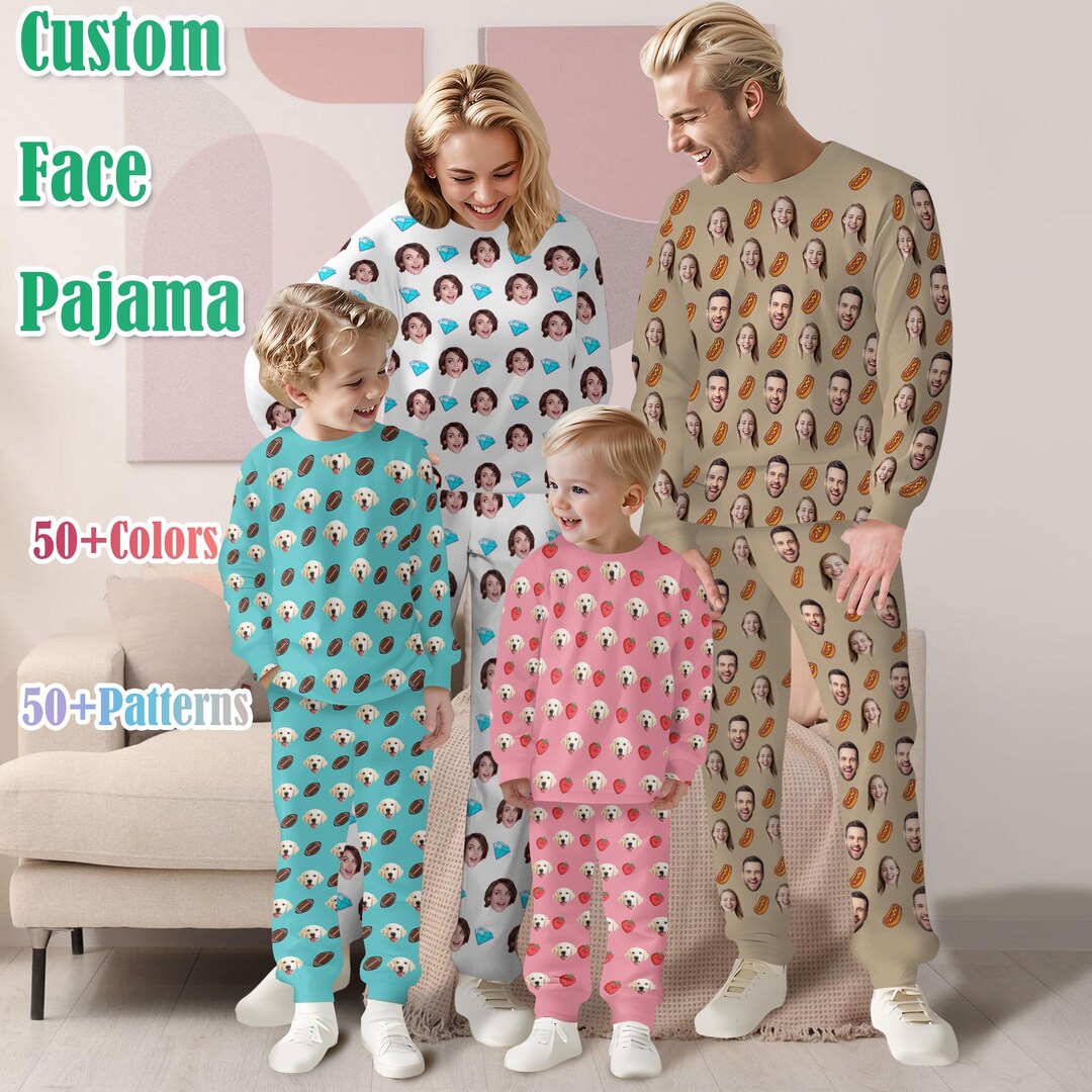 Custom Face Pajama Set, Personalized Photo Pajamas, Family Matching ...