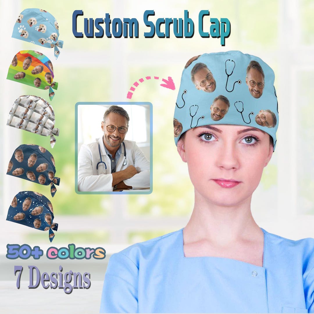 Personalized Pet Face Scrub Cap, Custom Photo Nurse Hat,gift for Nurse ...