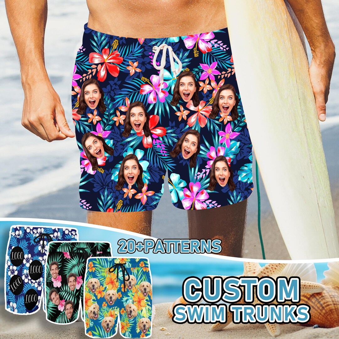 Custom Face Swim Trunks, Personalized Hawaiian Beach Shorts - Etsy