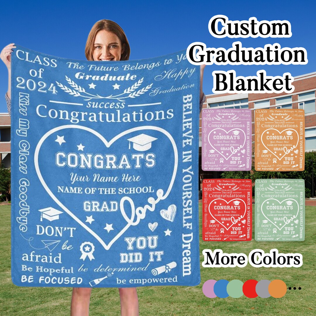 Custom Name Text Graduation Blanket, Personalized 2024 Graduation ...