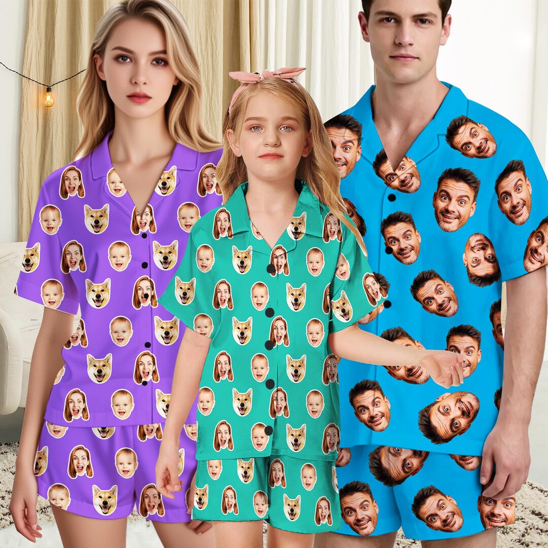 Custom Face Pajama Set: Personalized Photo Print Polyester Sleepwear - Etsy