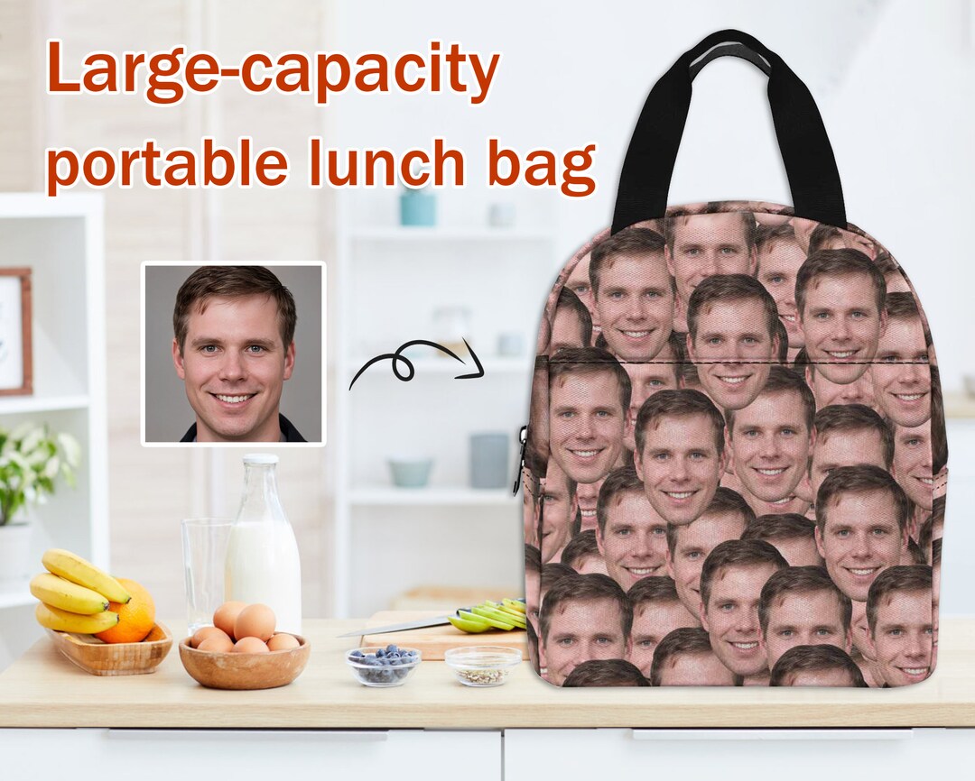 Personalized Face Lunch Tote,face Insulated Lunch Bag,gift for Her ...