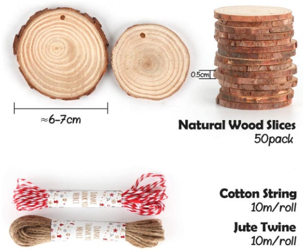 50 Pack Unfinished Natural Wood Rounds Wood Slices 6-7cm Unfinished ...