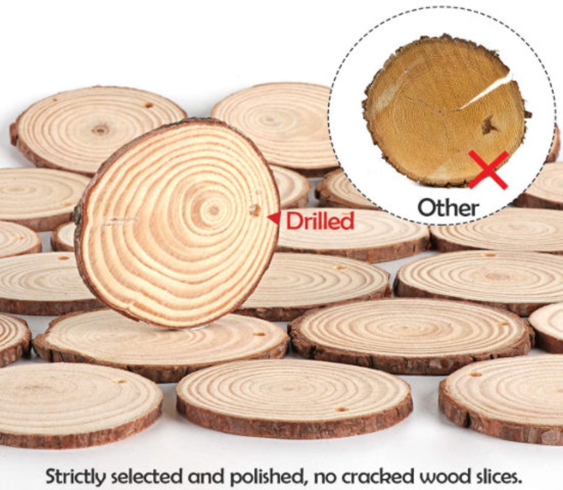 50 Pack Unfinished Natural Wood Rounds Wood Slices 6-7cm Unfinished ...