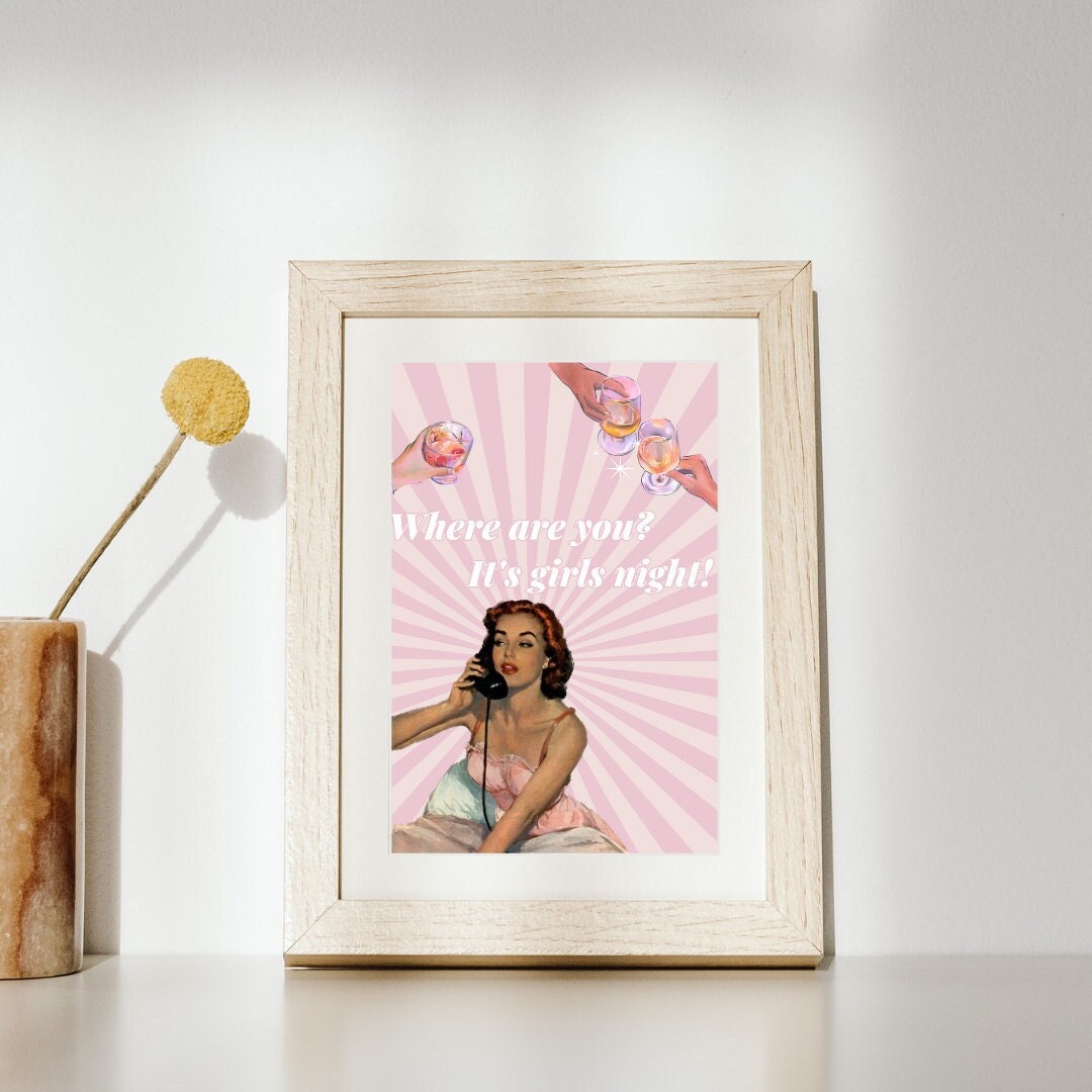 Retro Girls Night Print - Etsy