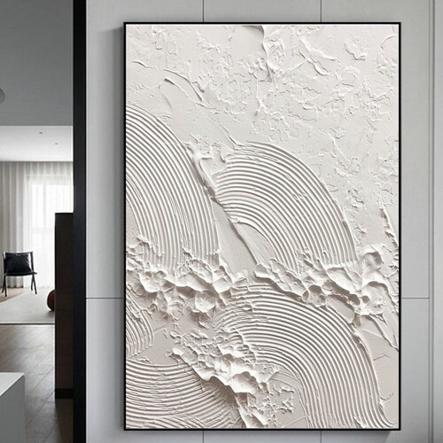 Large White Abstract Painting White Textured Wall Art Large - Etsy