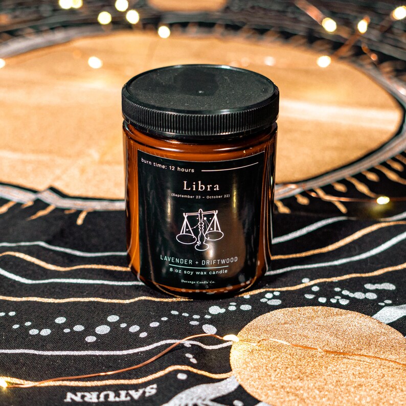 Libra Zodiac Sign Candle Lavender Driftwood Zodiac Collection Astrology ...