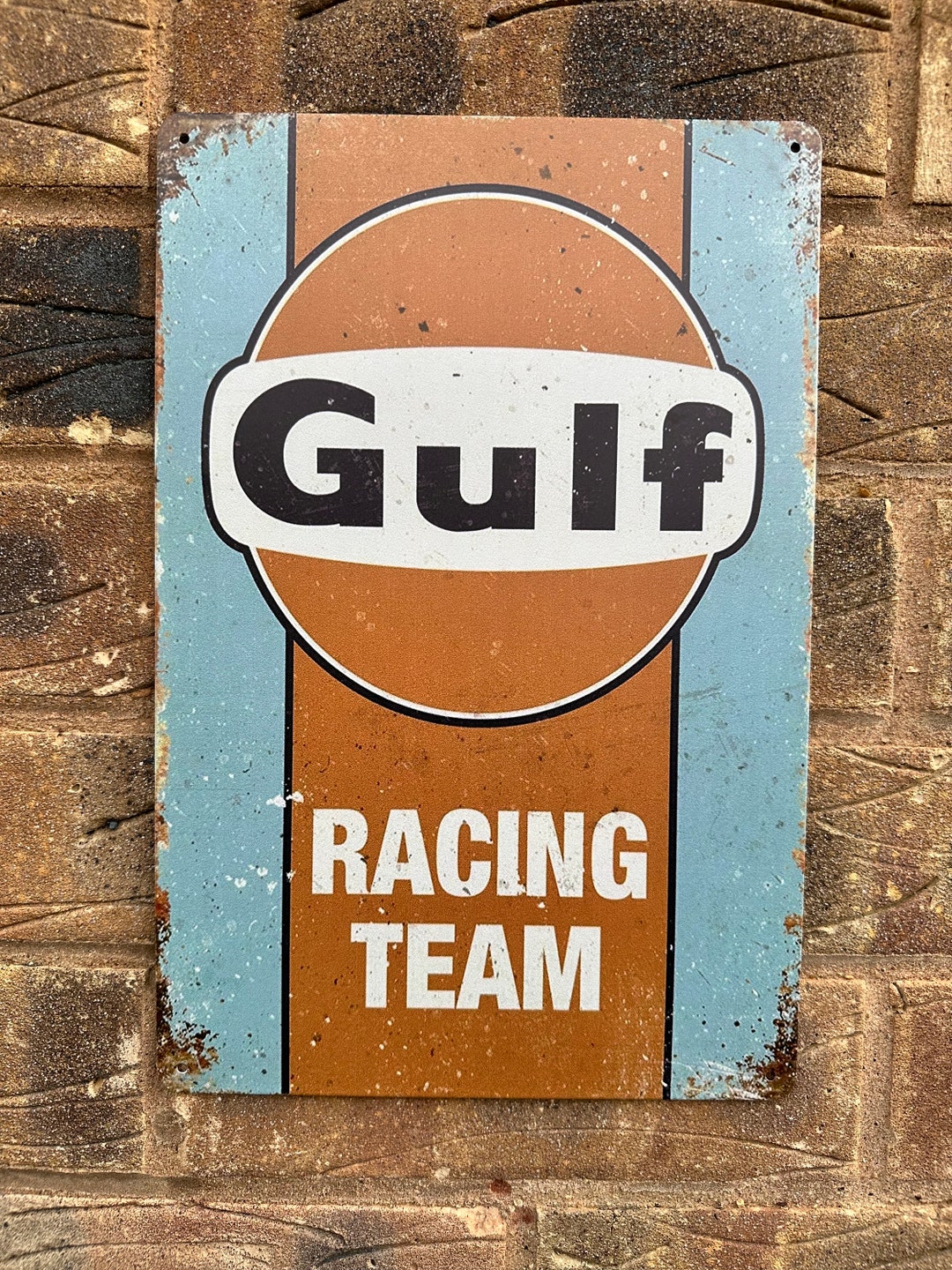 Gulf Racing Team Wall Plaque Vintage Retro Man Cave Shed Garage Rusty ...