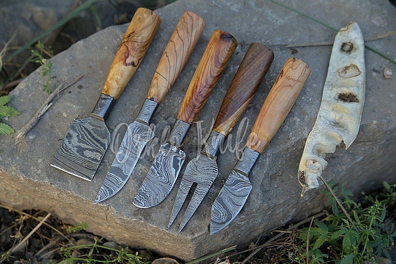 Handmade Damascus Cheese Knife Set of 5 Pcs With Olivewood Handle ...